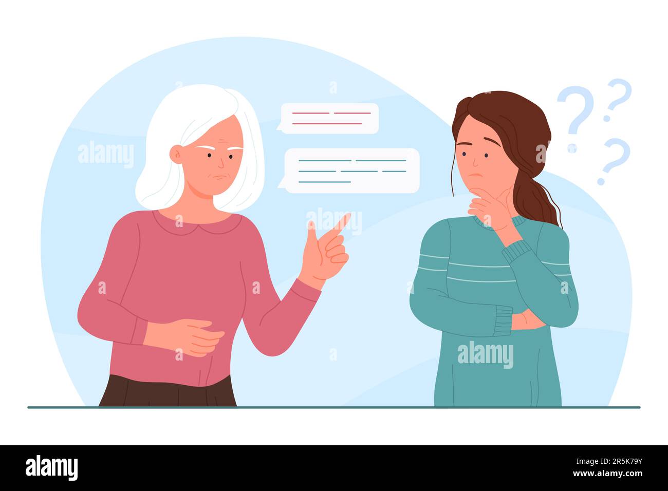 Communication Problem Of Young Vs Old Generation Of People Vector Illustration Cartoon Young