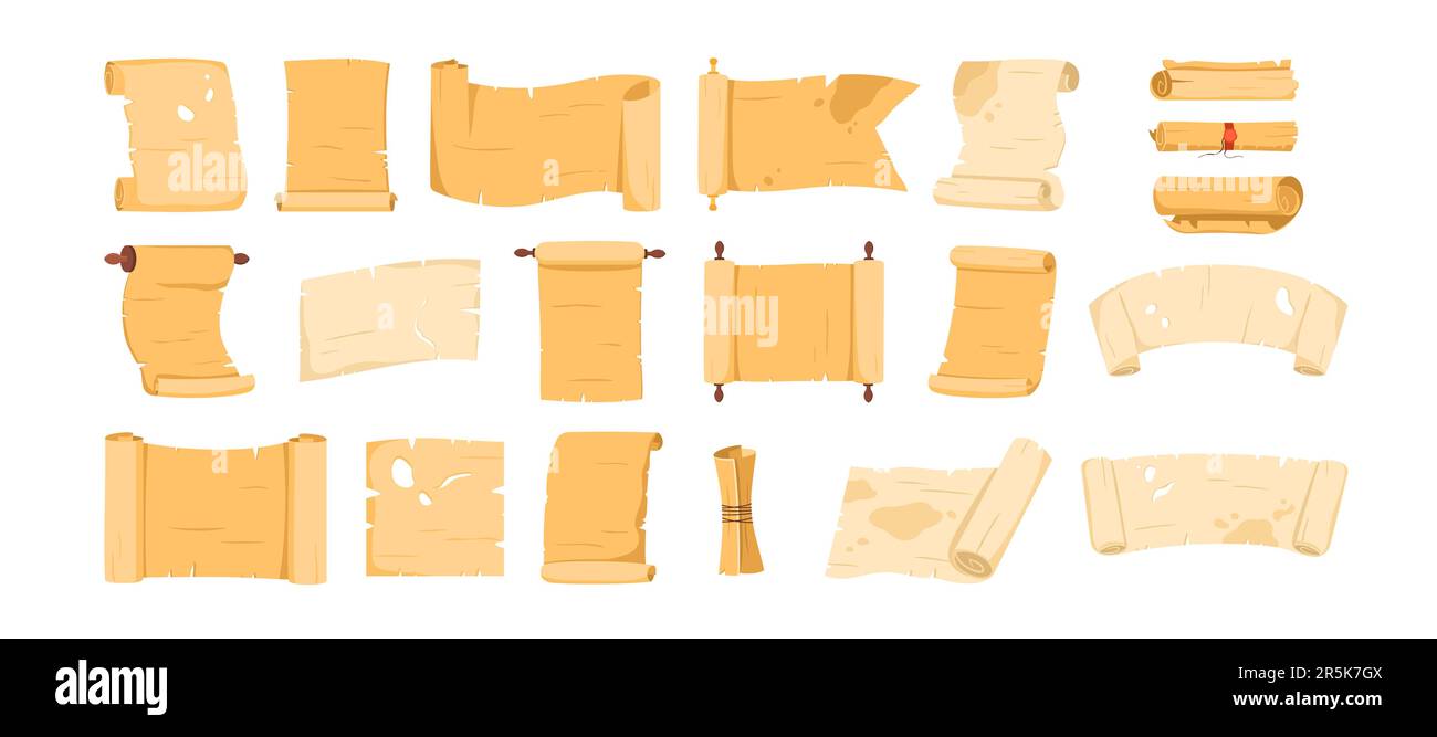 Parchment scrolls set vector illustration. Cartoon isolated old papyrus ...