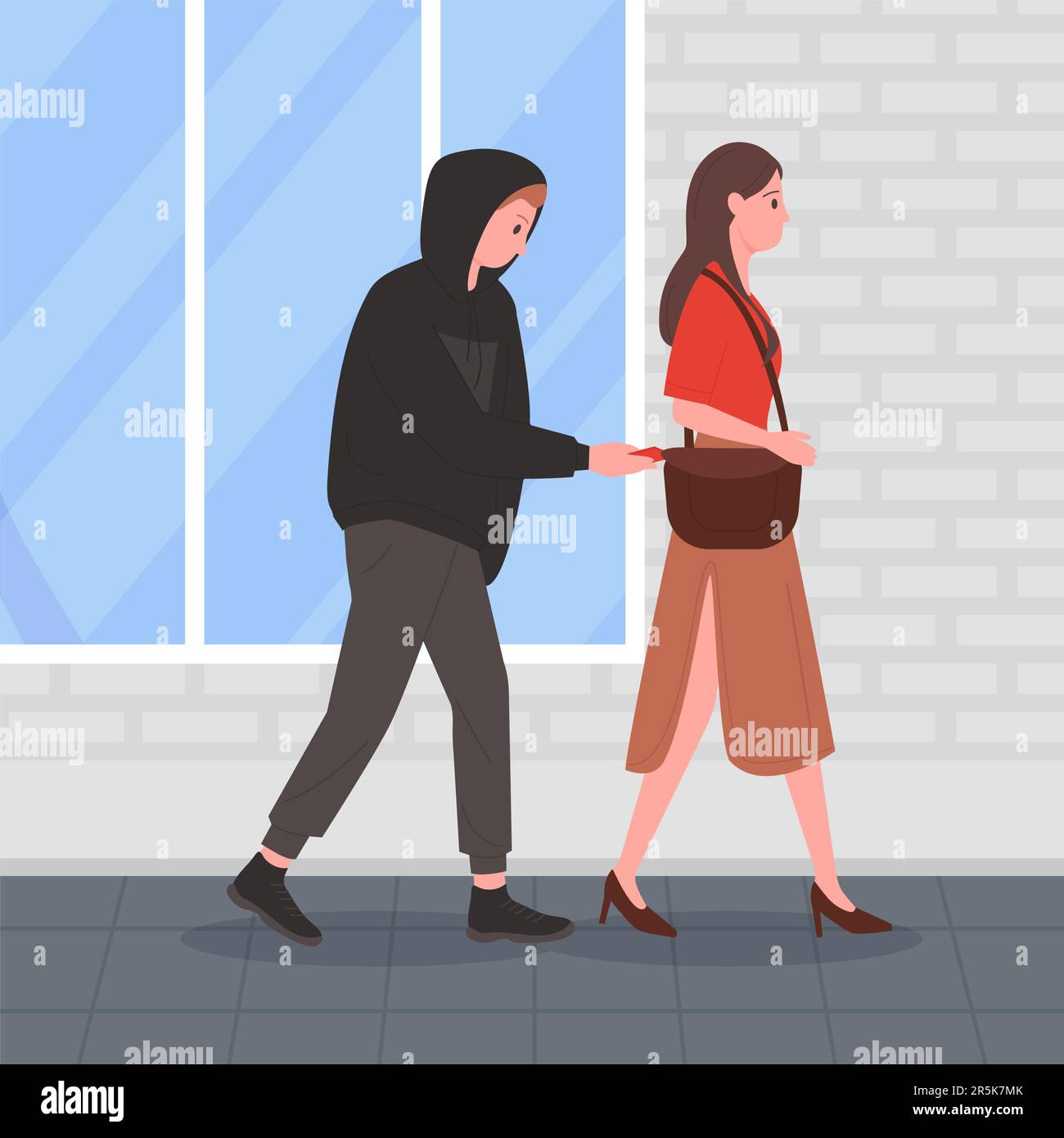 Woman Walking Alone On Street Stock Vector Images Alamy