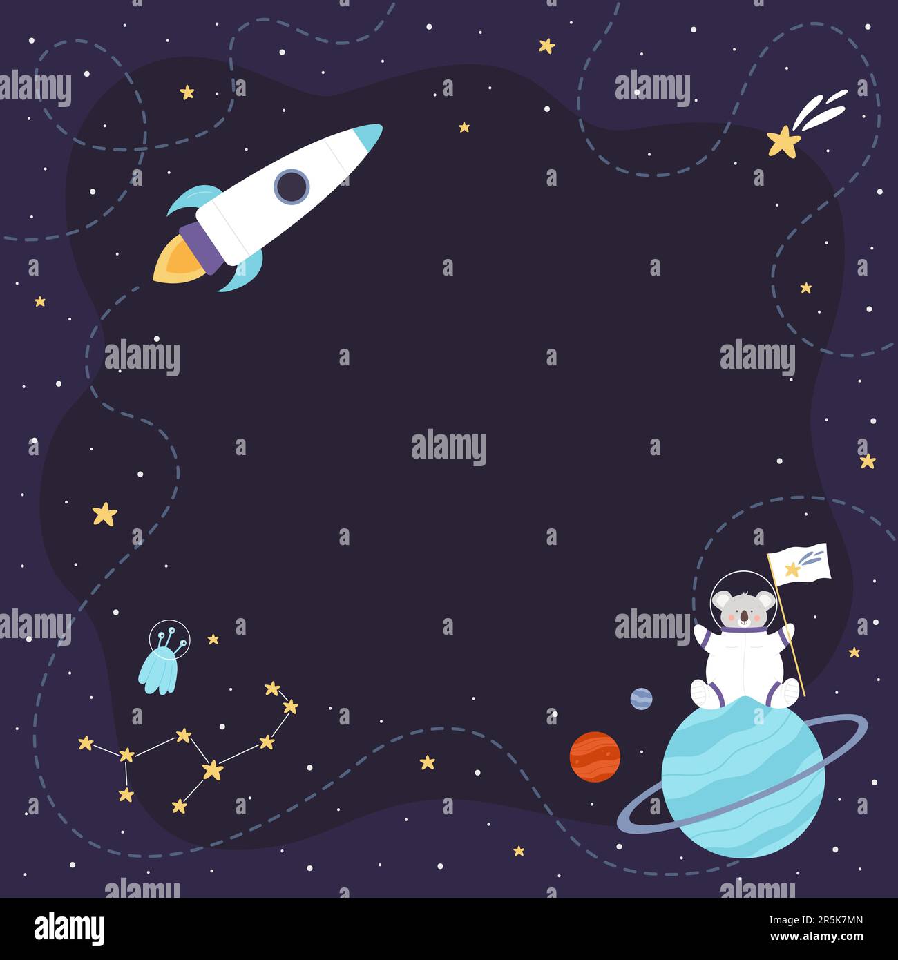 Space travel and cute koala astronaut square banner vector illustration ...
