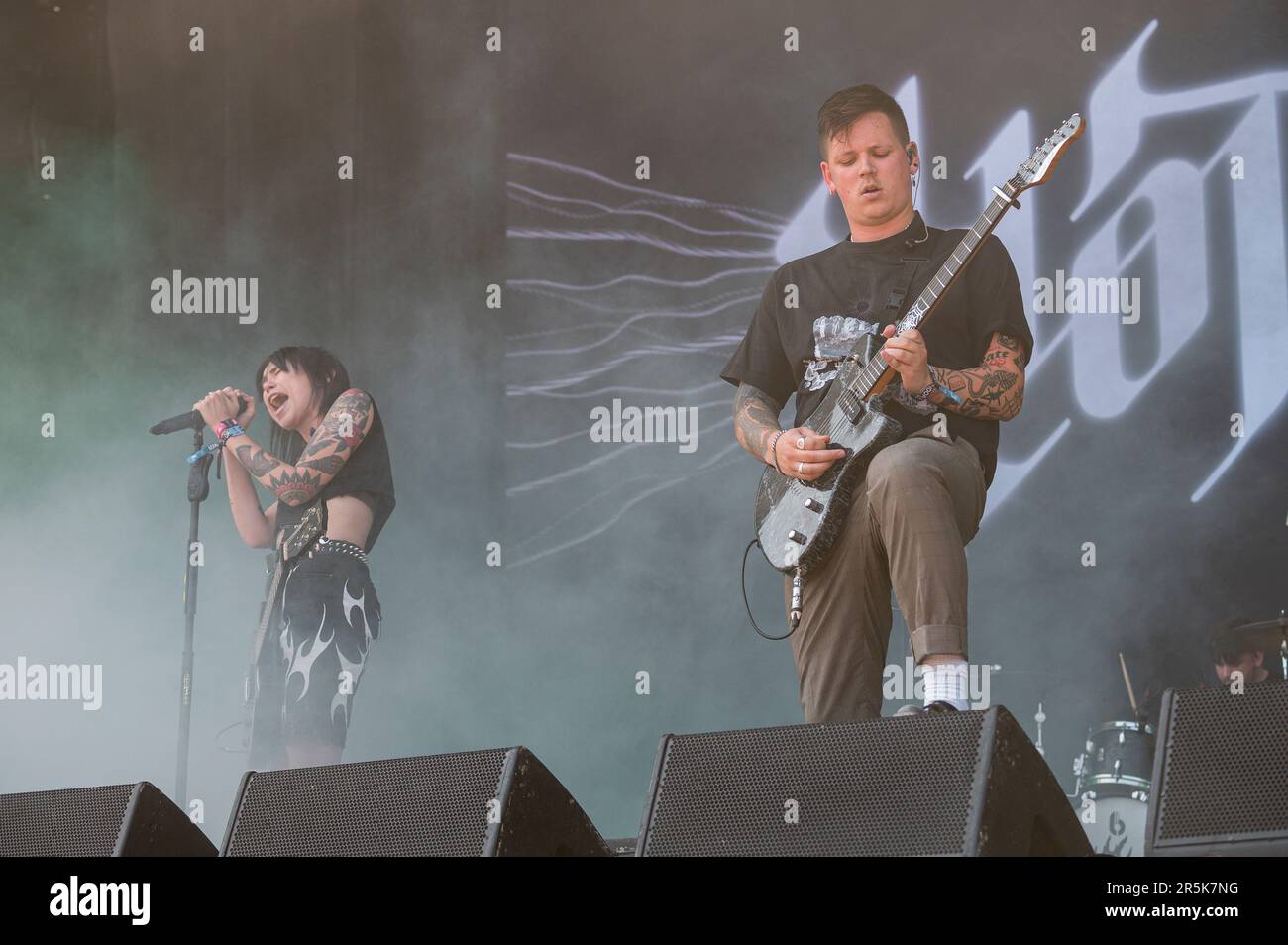 Nuremberg, Germany. 04th June, 2023. Guitarist and singer Hannah Mee (l ...