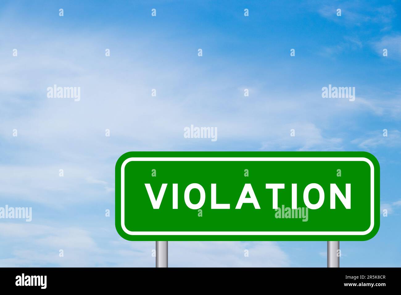 Green color transportation sign with word violation on blue sky with ...