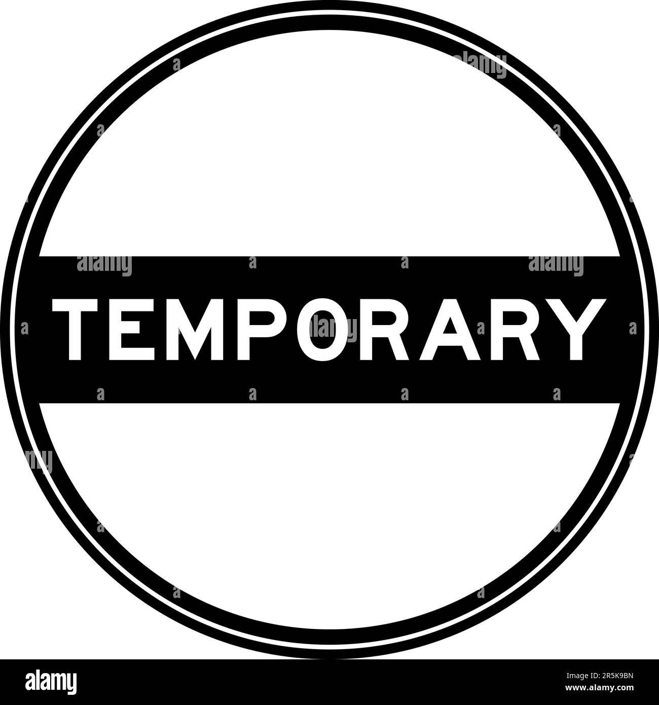Black color round seal sticker in word temporary on white background ...