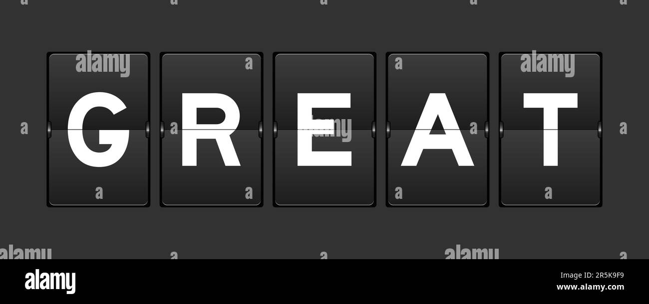 Black color analog flip board with word great on gray background Stock ...