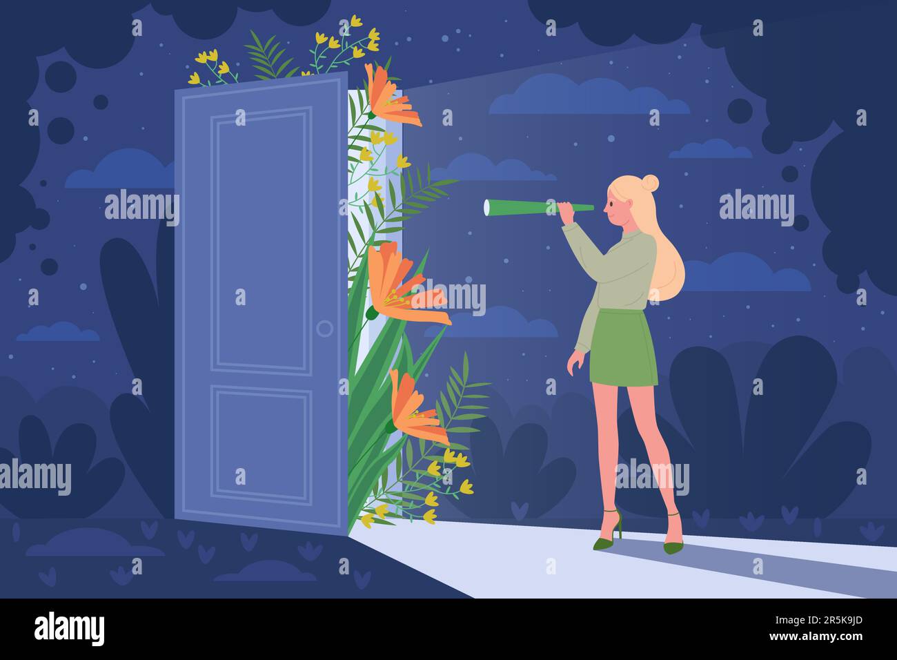 Look into unknown future ahead and vision of success way, curiosity ...