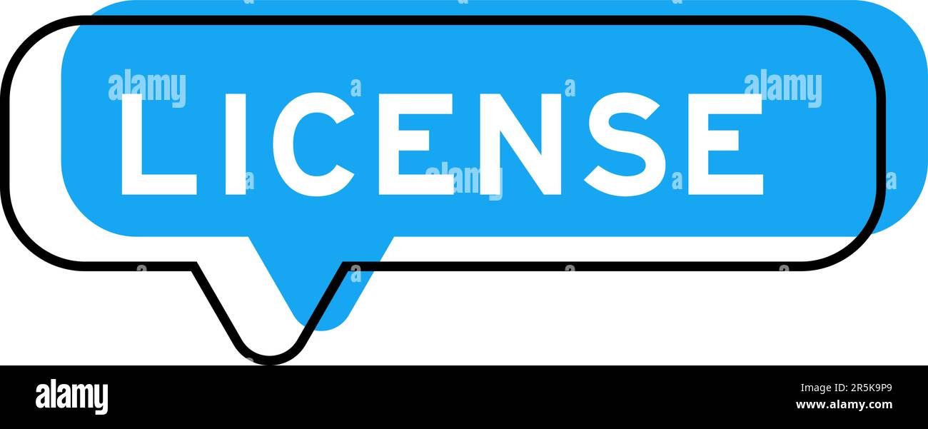 Speech banner and blue shade with word license on white background ...