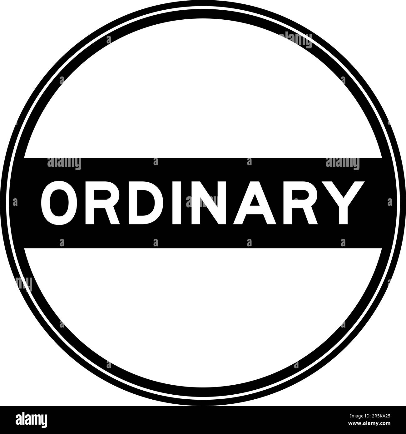 Black color round seal sticker in word ordinary on white background ...