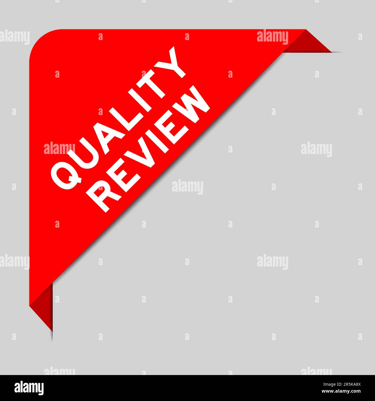 Red color of corner label banner with word quality review on gray ...