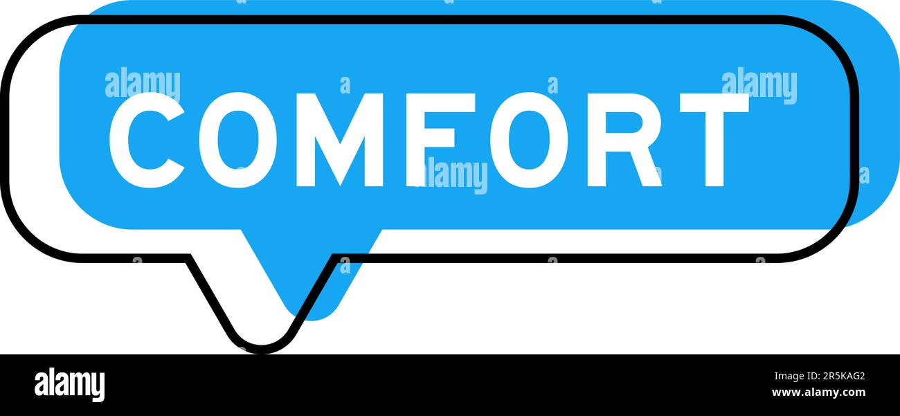 Speech banner and blue shade with word comfort on white background ...