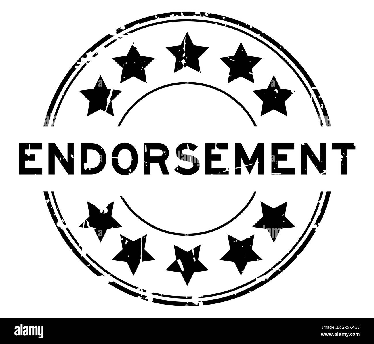 Grunge black endorsement word with star icon round rubber seal stamp on white background Stock ...
