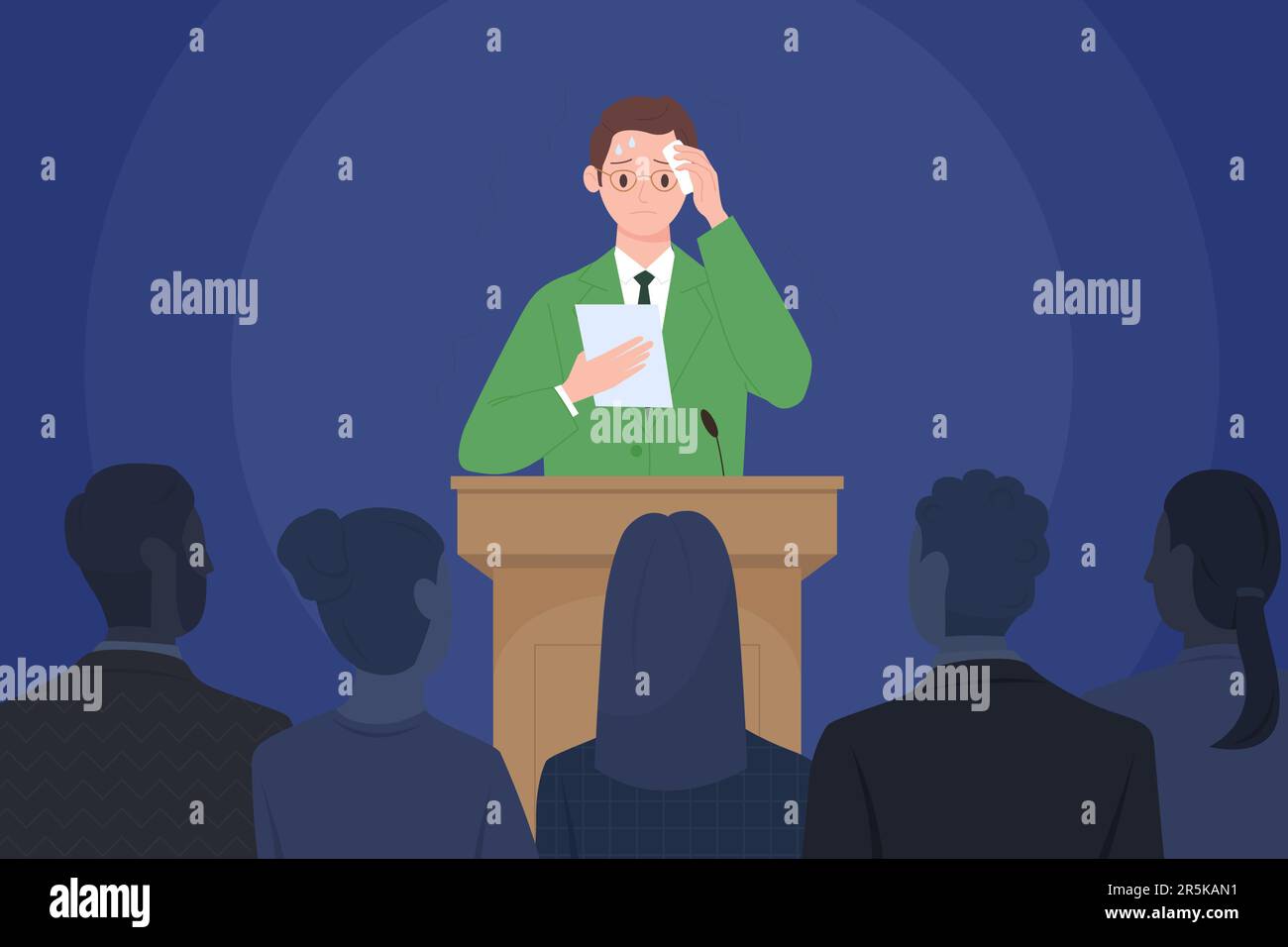 Fear of public speaking, glossophobia vector illustration. Cartoon ...