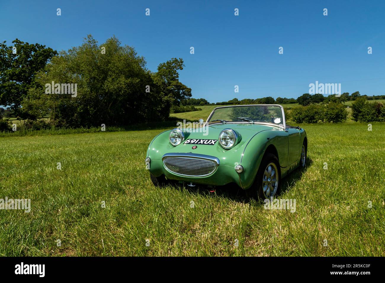 Frog-eyed Sprite. Classic car meet at Hanley Farm, Chepstow Stock Photo ...