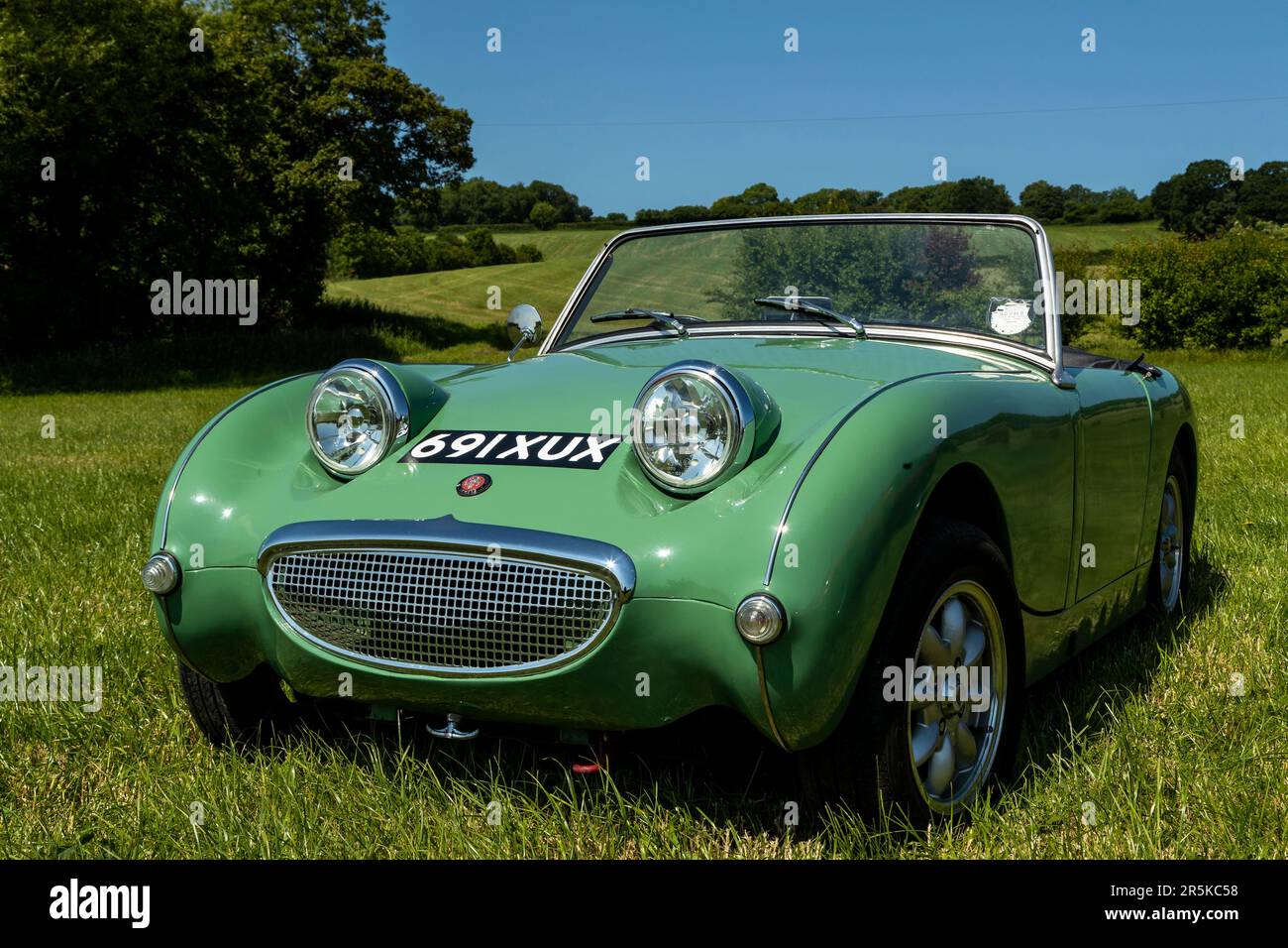 Frog-eyed Sprite. Classic car meet at Hanley Farm, Chepstow Stock Photo ...