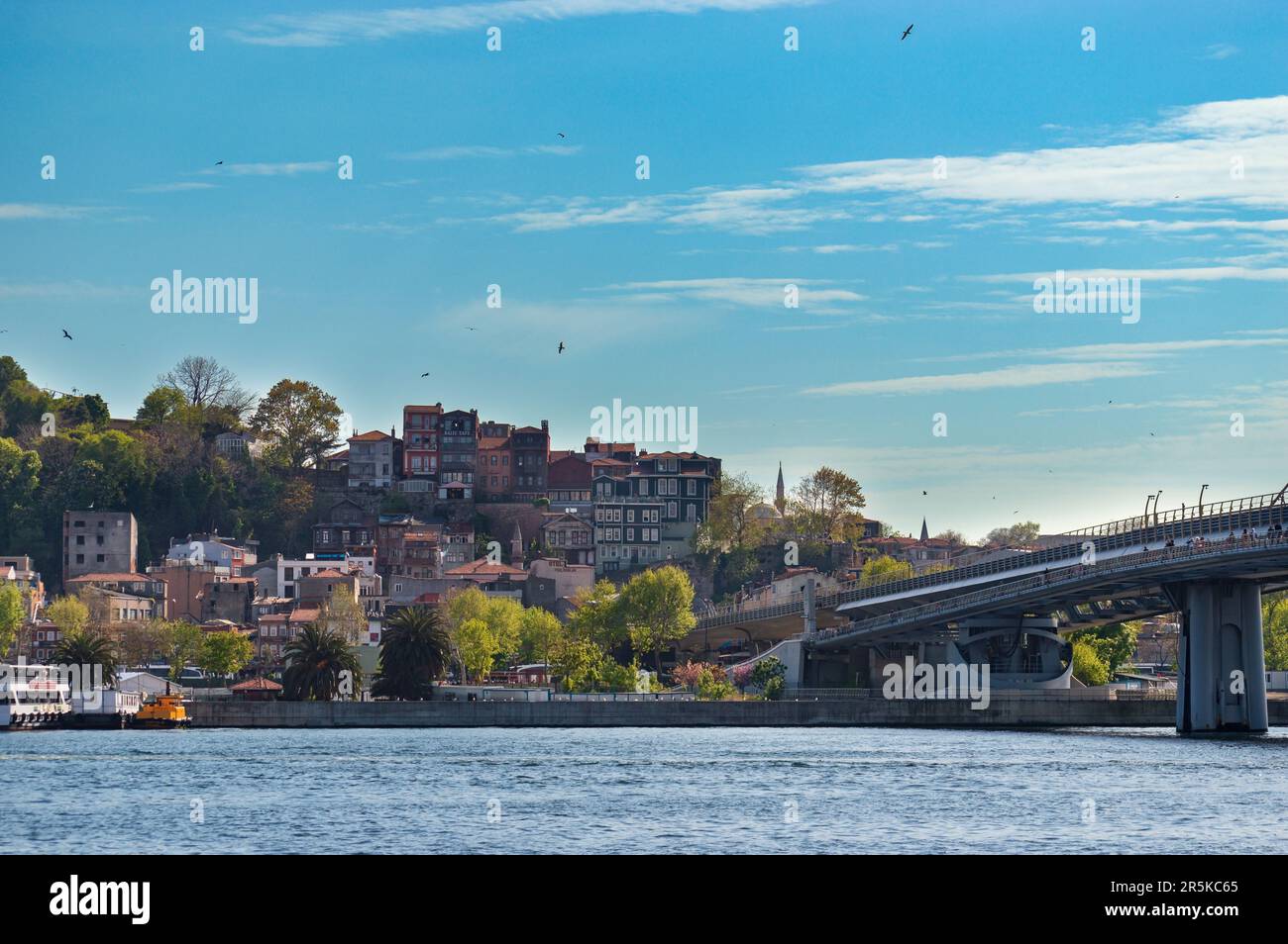 Old Istanbul landscape with blue sky. Historical Turkish houses in the ...