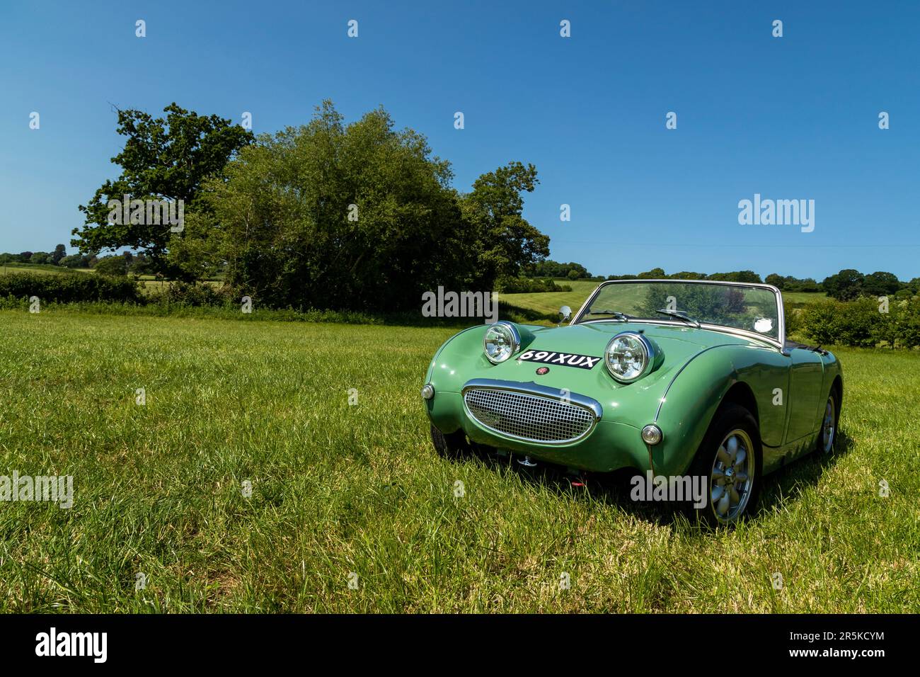 Frog-eyed Sprite. Classic car meet at Hanley Farm, Chepstow Stock Photo ...
