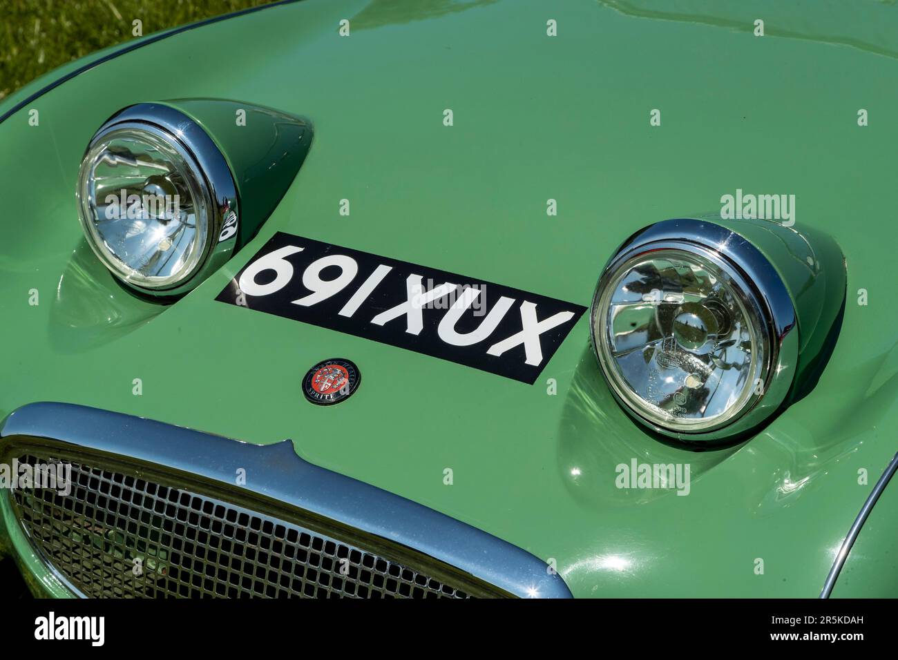 Frog-eyed Sprite. Classic car meet at Hanley Farm, Chepstow Stock Photo ...