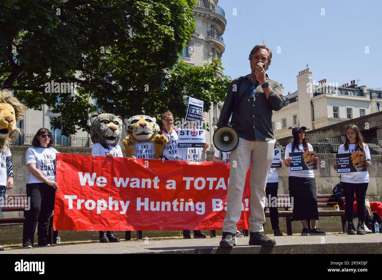 London, UK. 4th June 2023. Activists from the Campaign to Ban Trophy ...