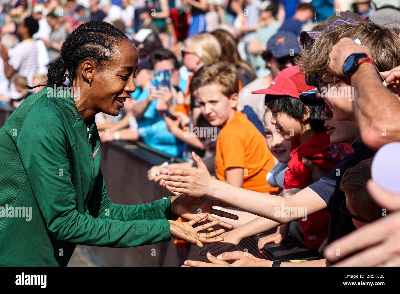 HENGELO - Sifan Hassan with the audience at the 42nd edition of the FBK ...