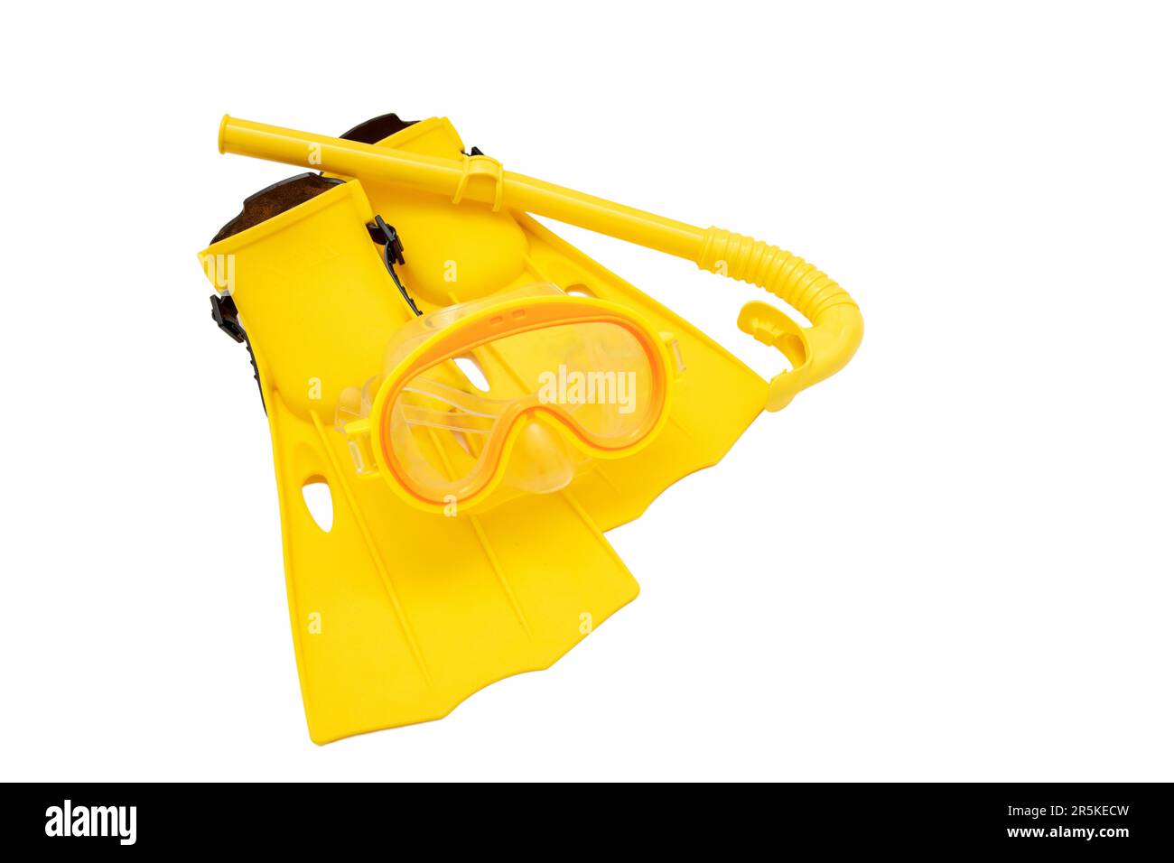 Yellow diving equipment, mask snorkel and flippers isolated on ...
