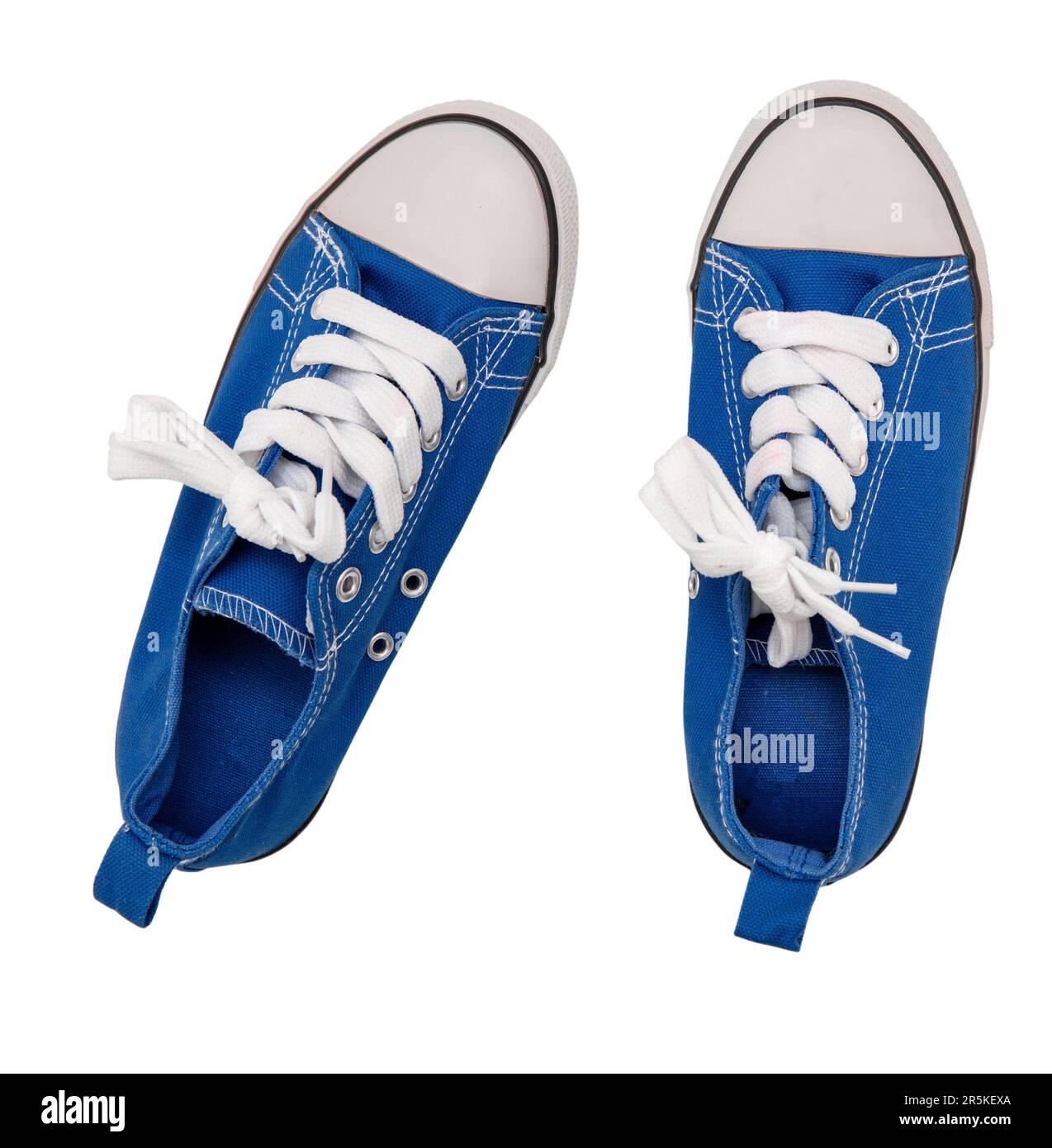 Sneakers blue canvas shoes isolated on transparent background, top view ...