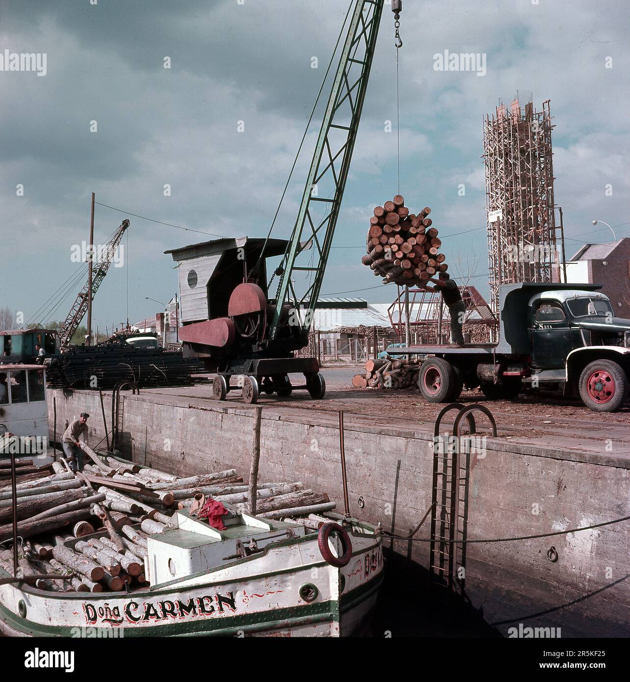 Lumber trade, wood industry, Tigre port, Buenos Aires province ...