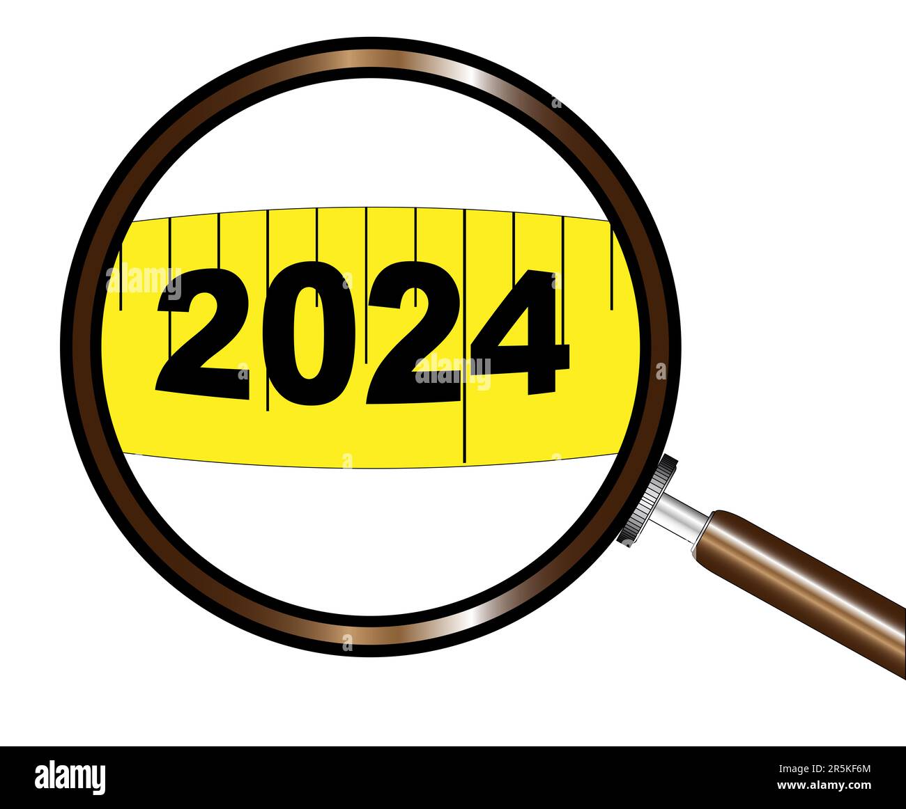 A magnifying glass showing the year 2016 on a tape measure Stock Photo ...
