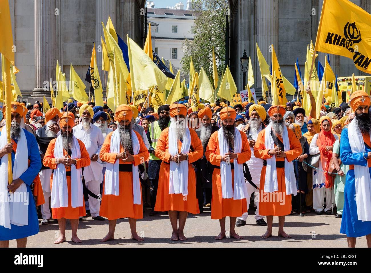London, UK. 4 June 2023. British Sikh march to Trafalgar Square to mark ...