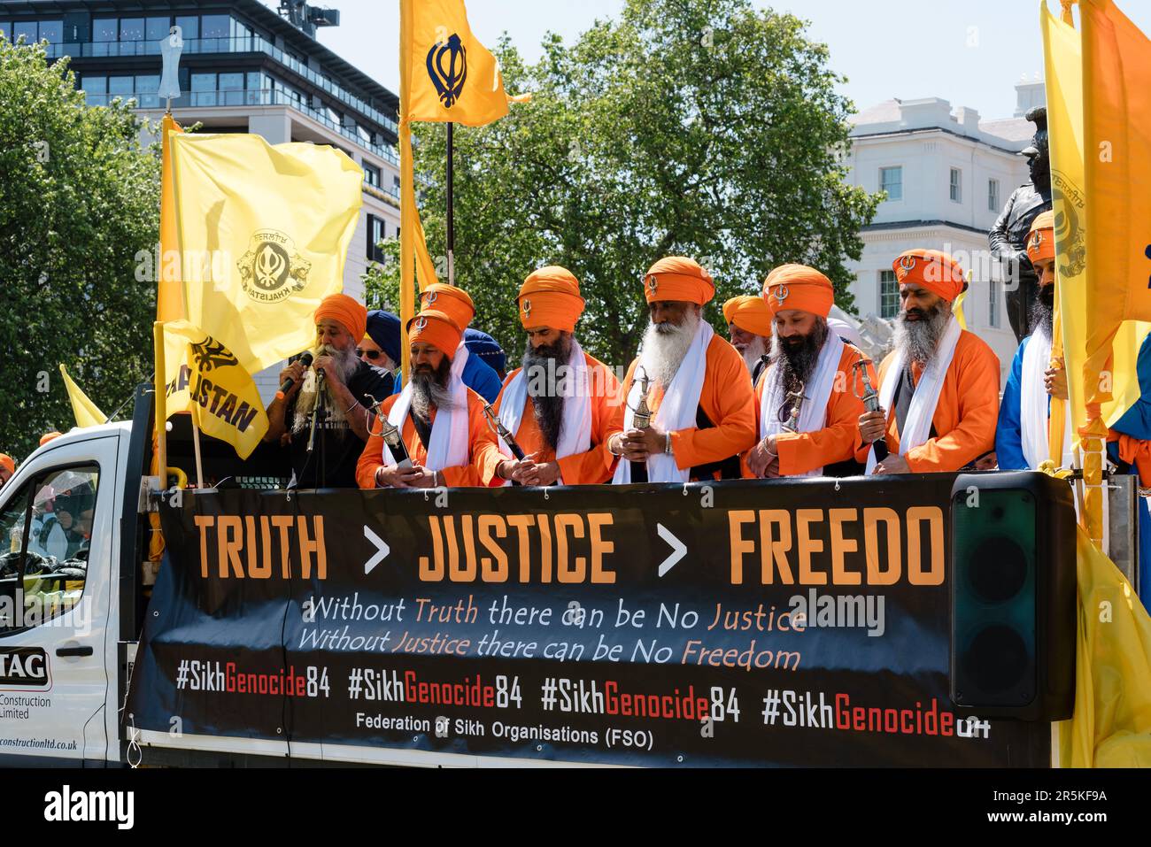 London, UK. 4 June 2023. British Sikh march to Trafalgar Square to mark ...