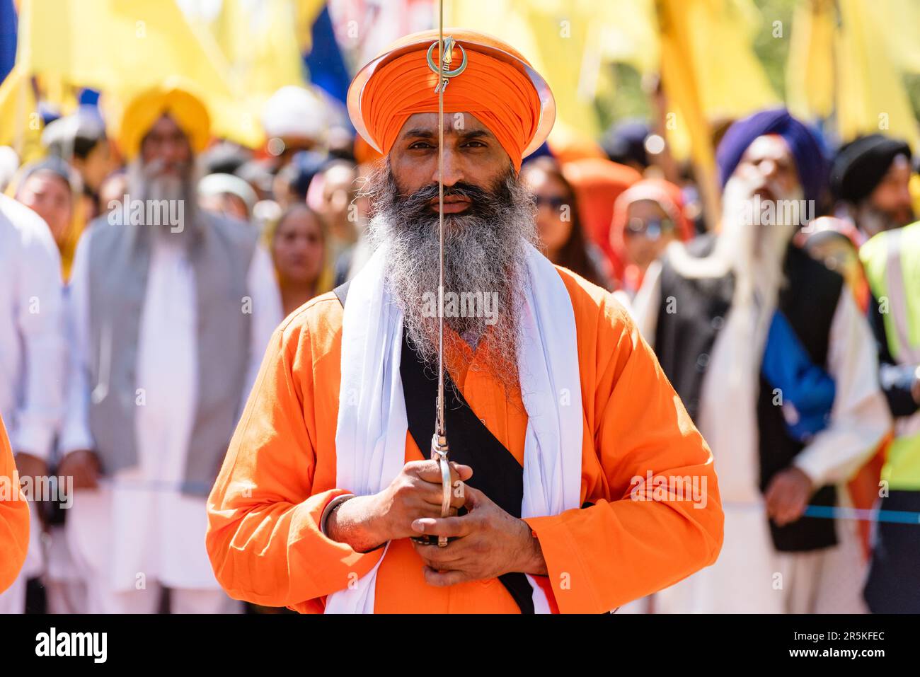 London, UK. 4 June 2023. British Sikh march to Trafalgar Square to mark ...