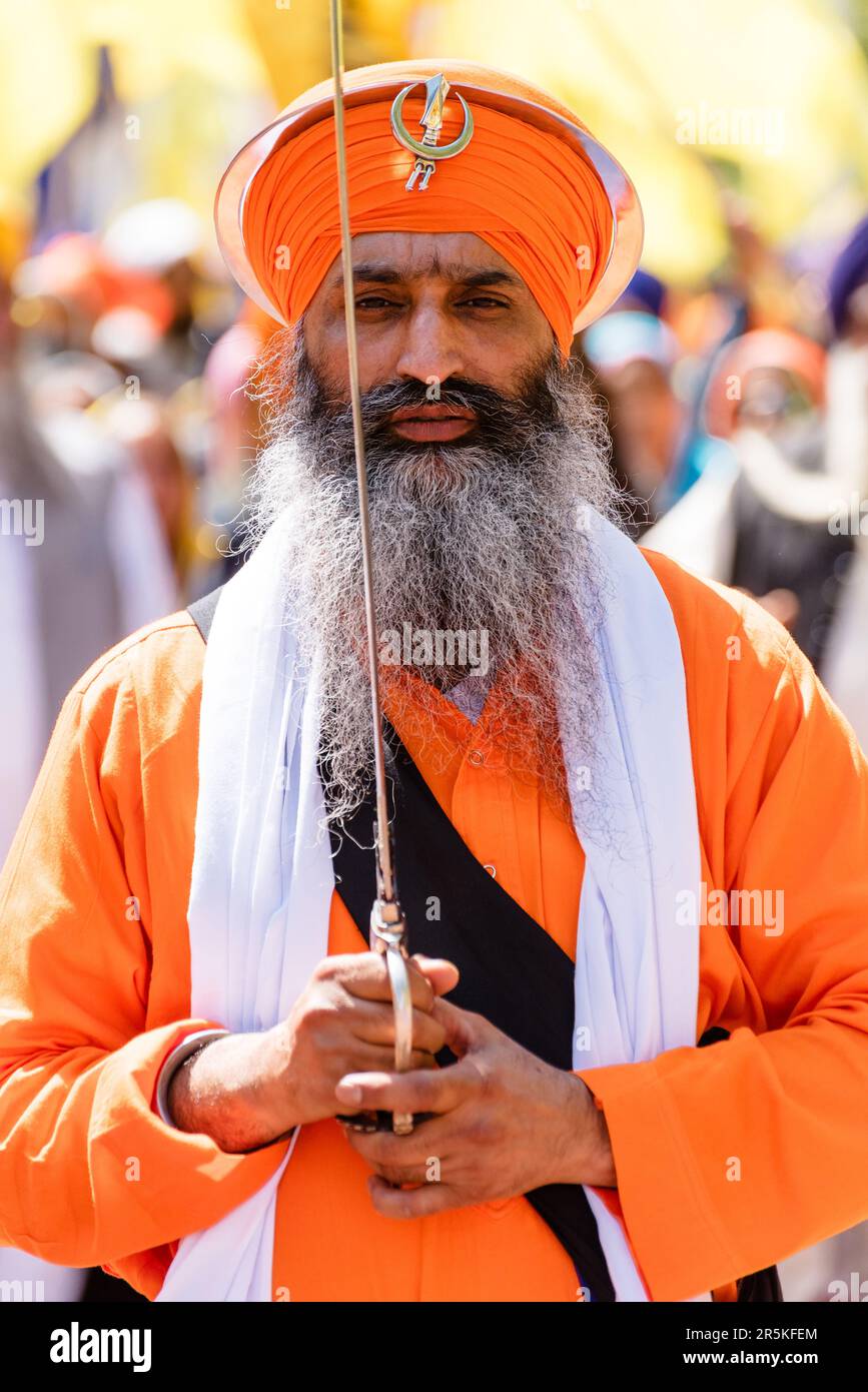 London, UK. 4 June 2023. British Sikh march to Trafalgar Square to mark ...