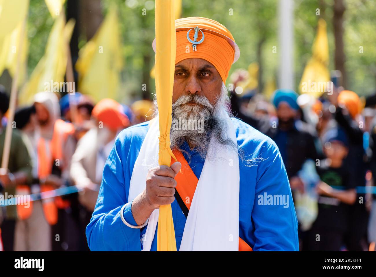 London, UK. 4 June 2023. British Sikh march to Trafalgar Square to mark ...