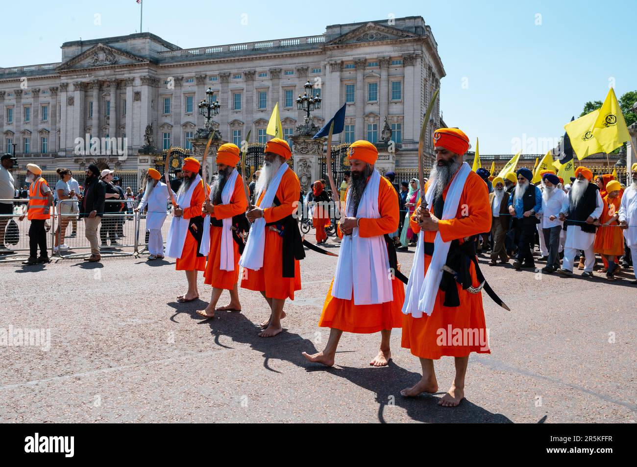 London, UK. 4 June 2023. British Sikh march to Trafalgar Square to mark ...