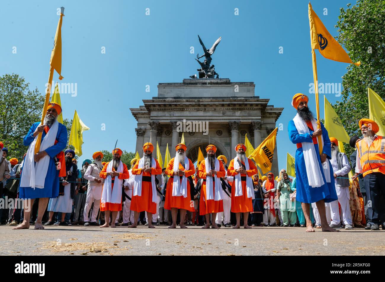London, UK. 4 June 2023. British Sikh march to Trafalgar Square to mark ...