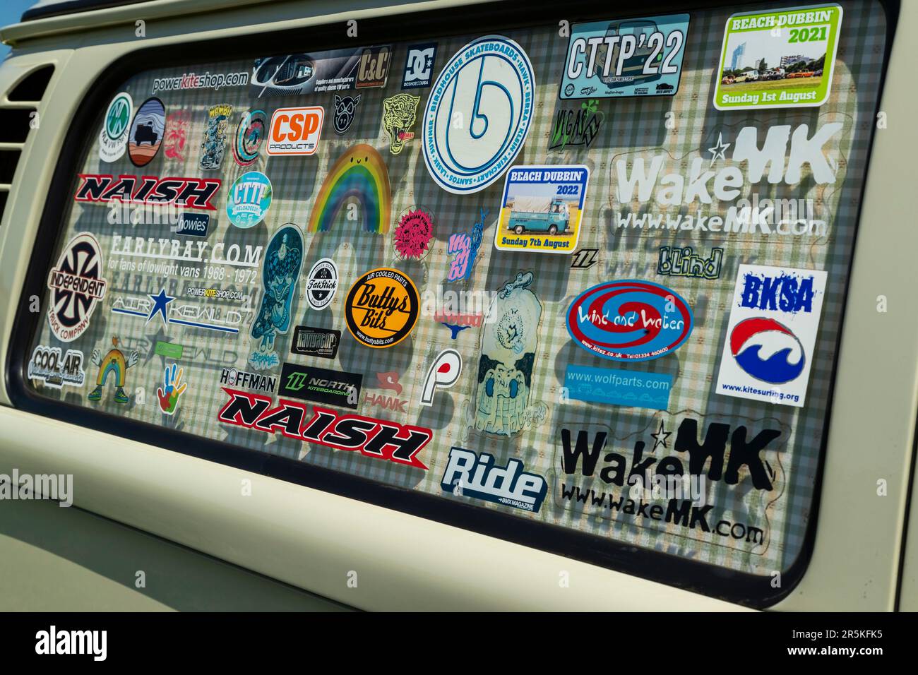 Window stickers on a VW Campervan. Classic car meet at Hanley Farm ...