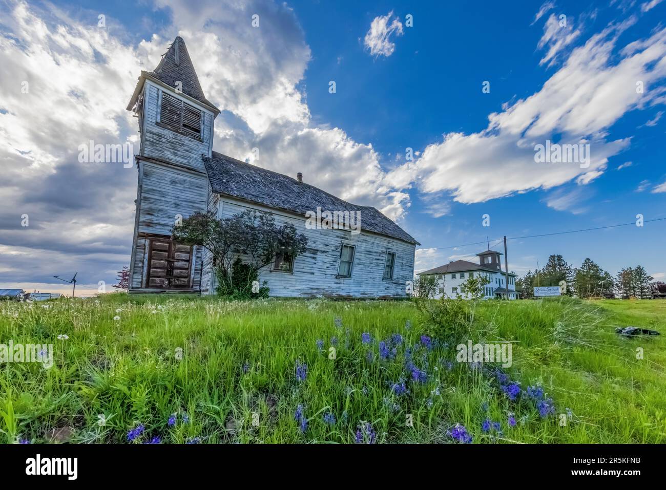 Flora Methodist Church, long abandoned, in the ghost town of Flora, Oregon, USA [No property ...