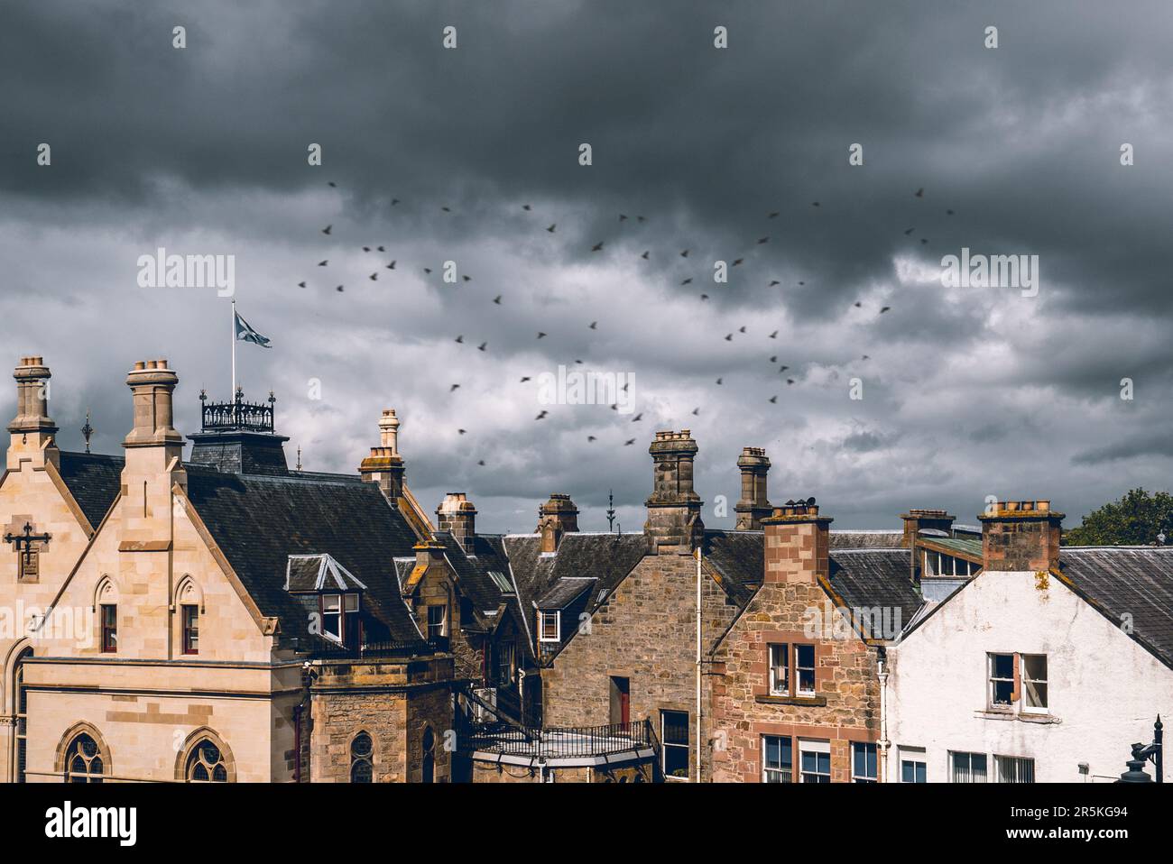An aerial view captures the charming roofs of Inverness houses in a ...