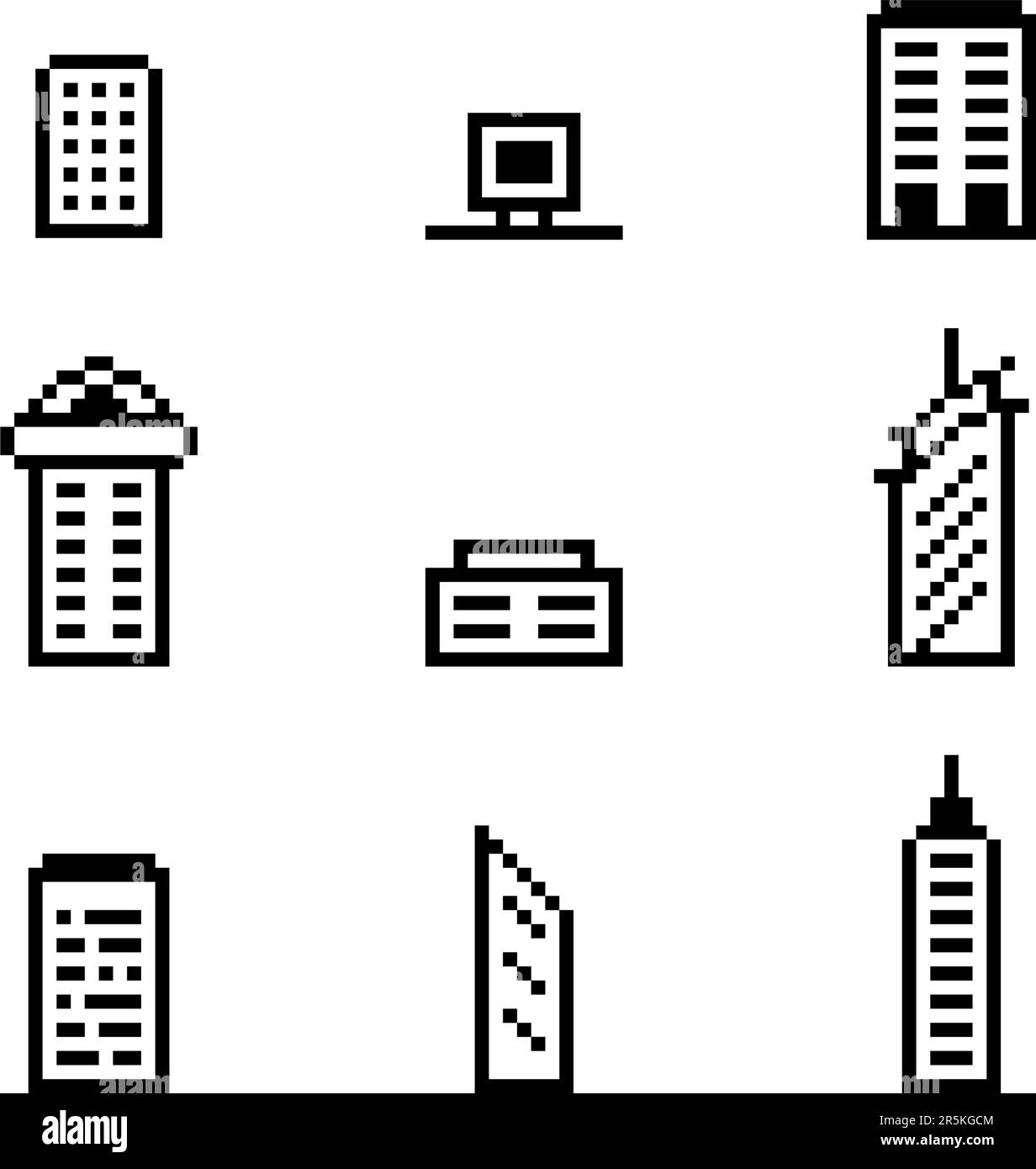 Set of Minimal Building 8bit pixelated style for Icon, Infographic ...