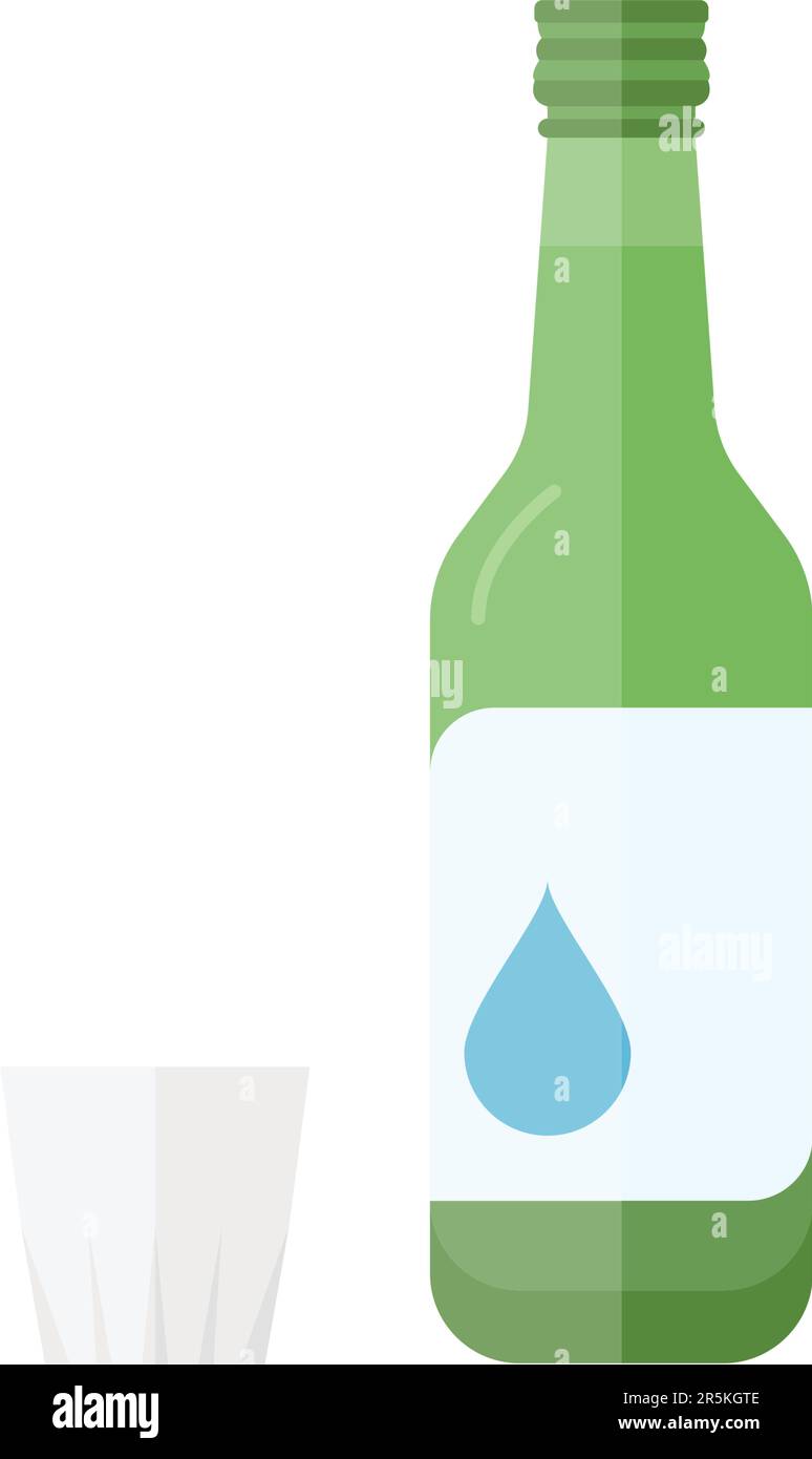 Flat icon of Soju with glass. It is a famous clear, colorless distilled ...