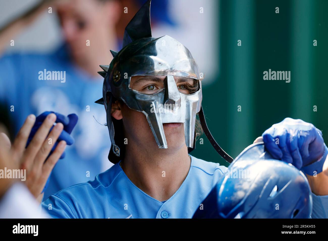 Kansas City Royals Nick Pratto celebrates in the dugout after hitting a ...