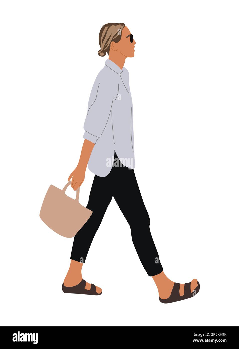 Modern woman walking. Pretty girl in casual street fashion summer ...