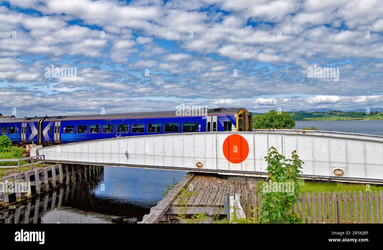 Inverness Scotland blue ScotRail Train crossing the Clachnaharry ...