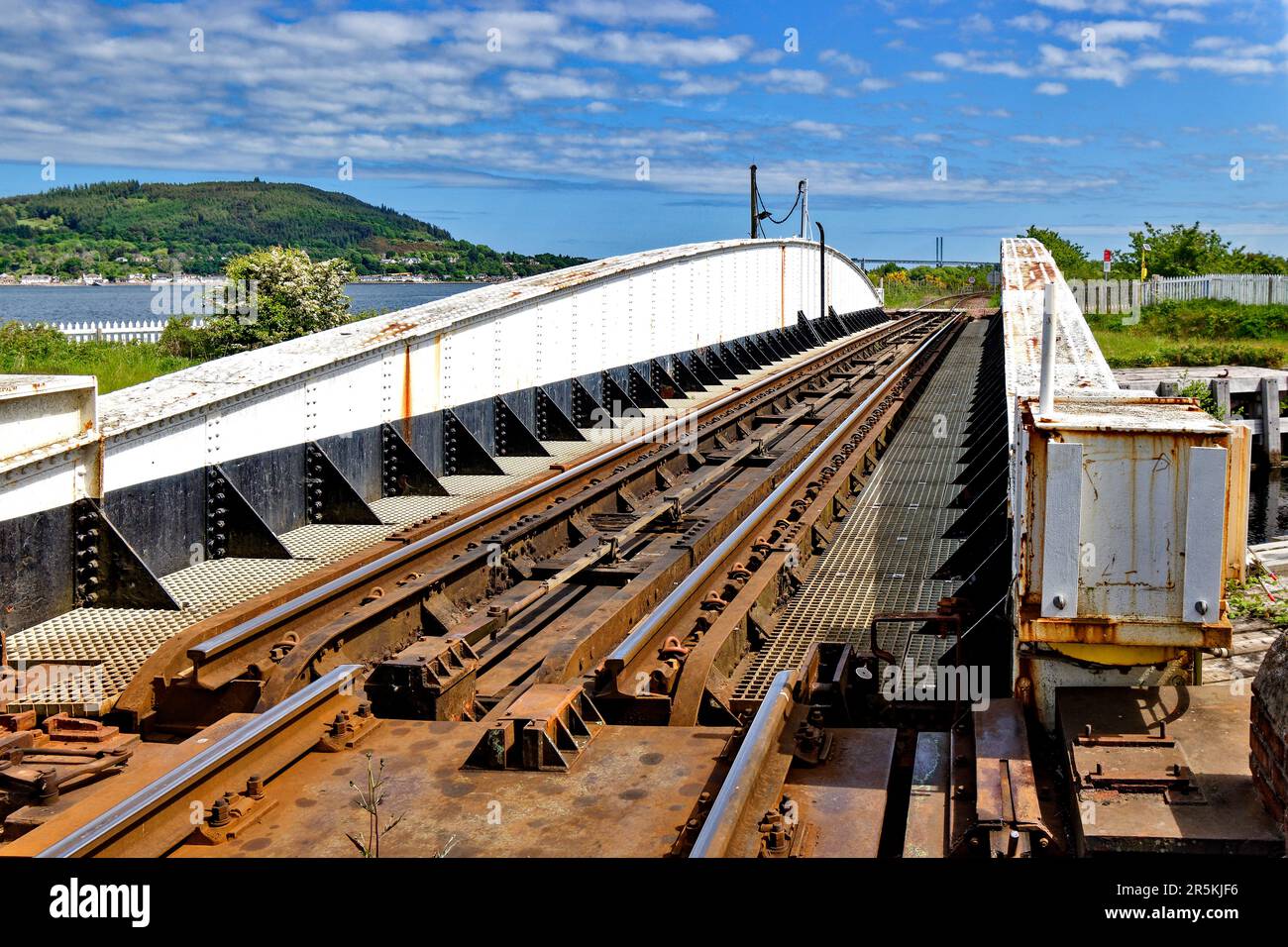 Inverness Scotland a blue sky in early summer and the rails of the ...