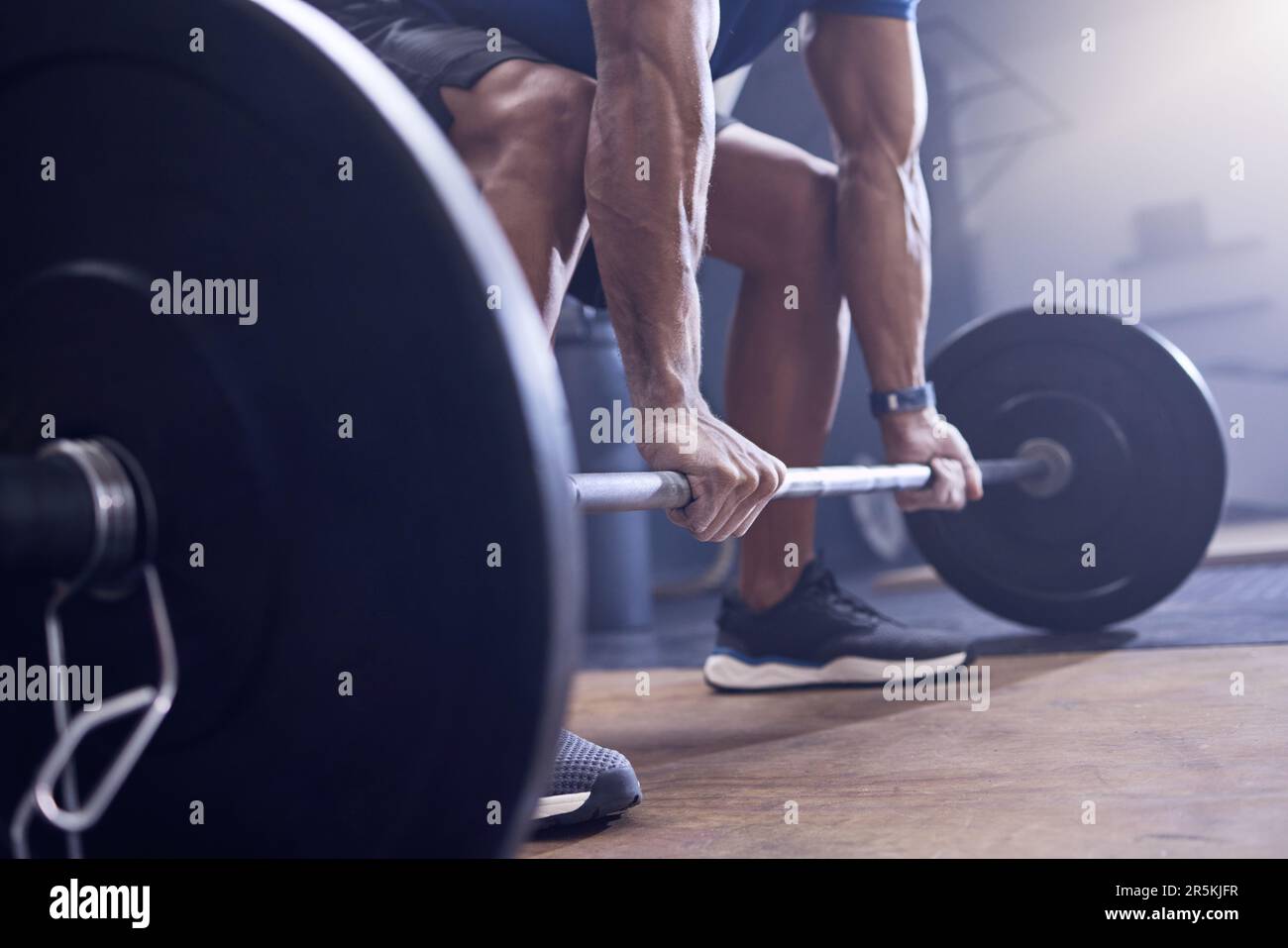 Gym, man and fitness with deadlift at the gym for a workout with close ...