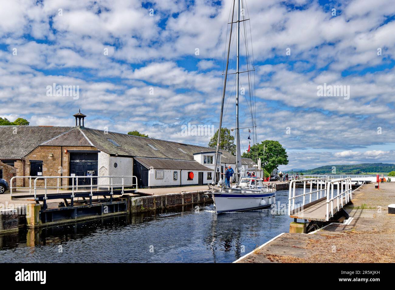Inverness Scotland blue sky the lock gates open and a yacht leaving the ...