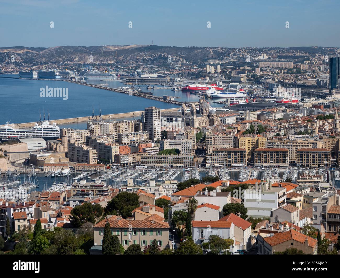 View of Marseille & coastline from Notre Dame de la Garde church at the ...