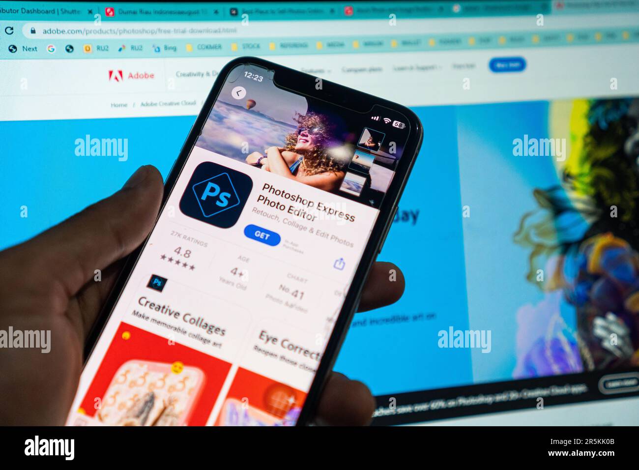 Photoshop mobile app logo on phone screen, close-up icon, Illustrative ...