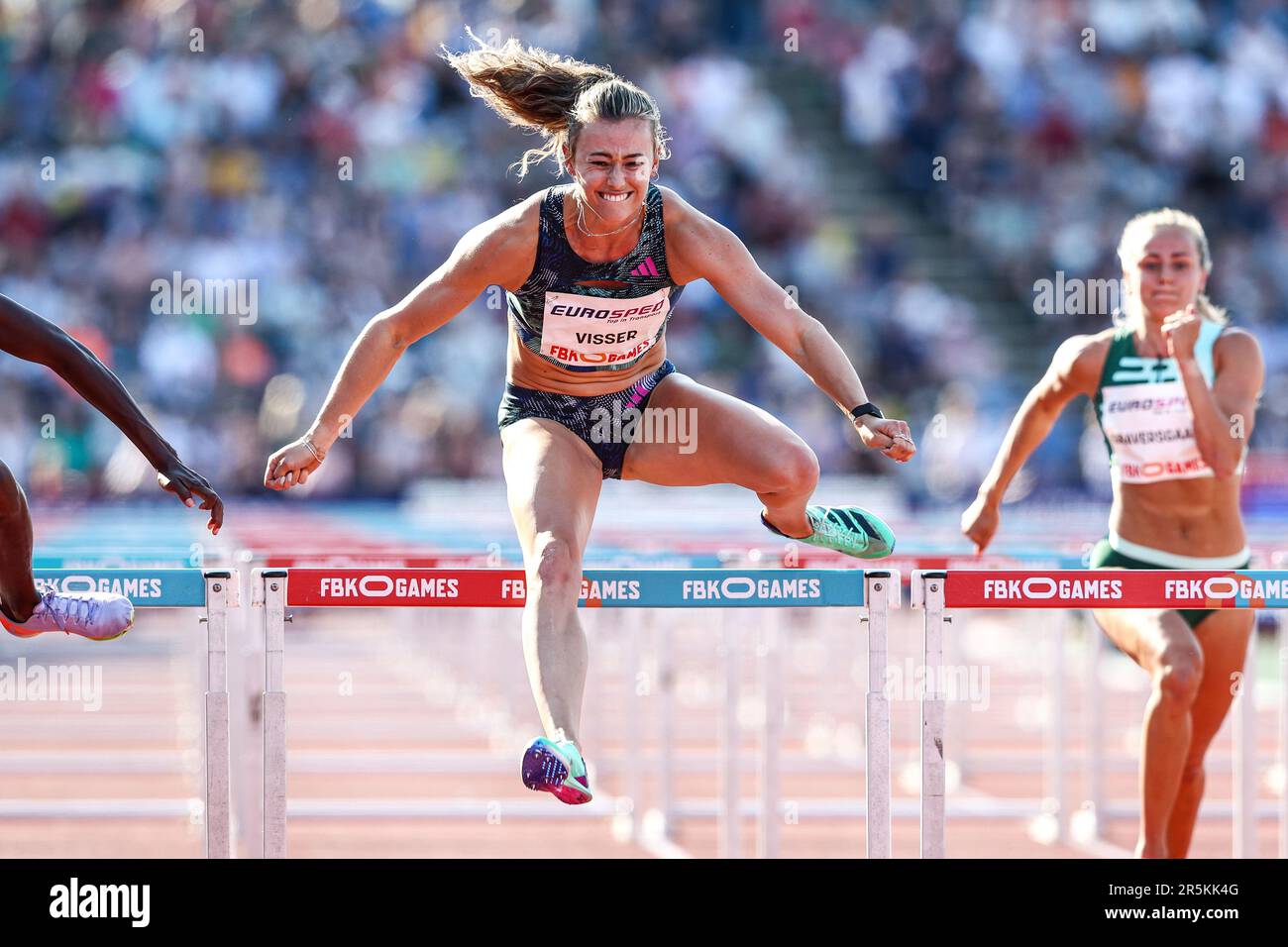 HENGELO - Nadine Visser in action during the 100 meter hurdles at the ...