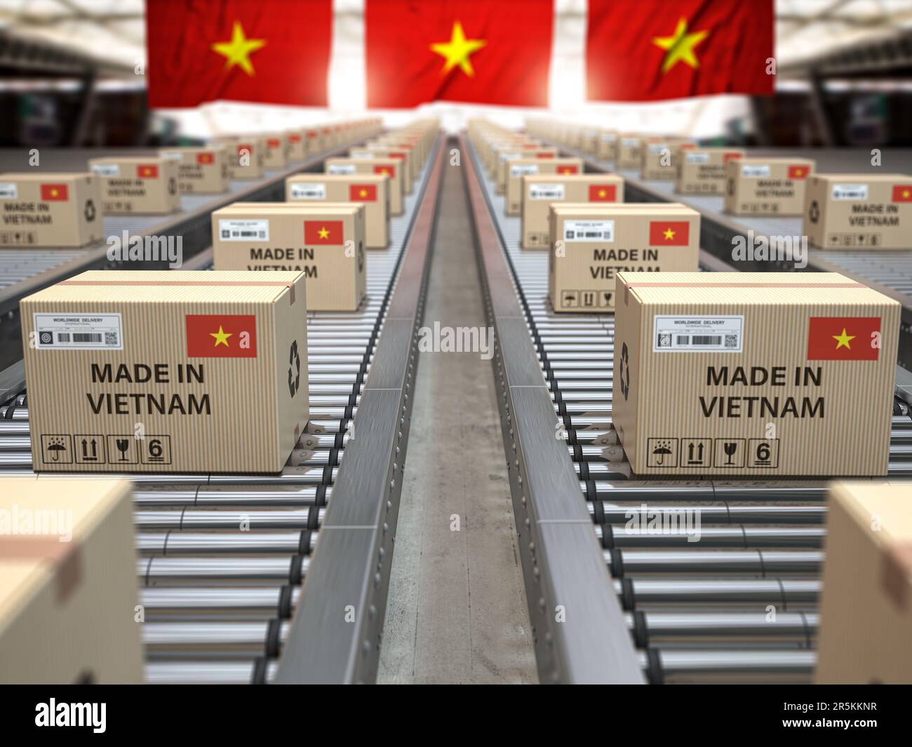 Made in Vietnam. Cardboard boxes with text made in Vietnam and ...