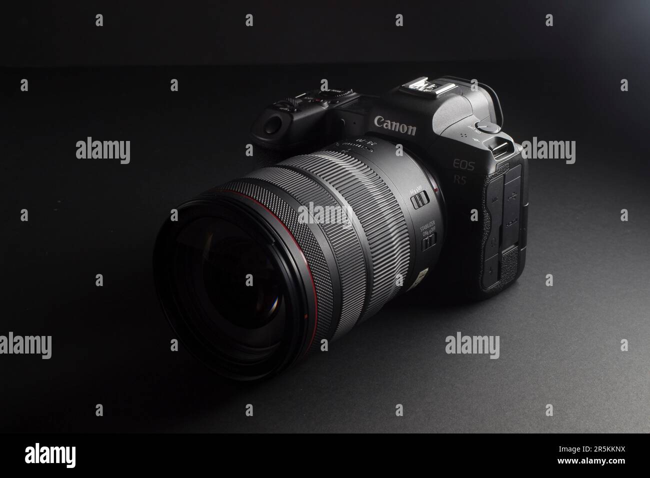 Milan, Italy - June 3, 2023: close up on Canon EOS R5 mirrorless camera ...