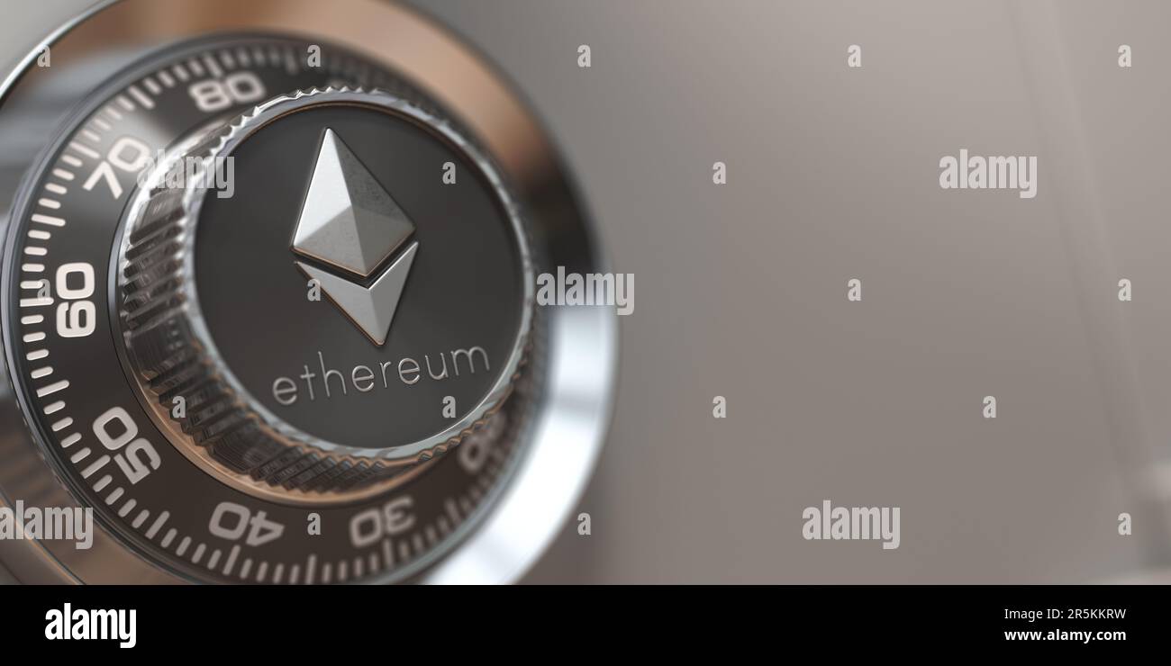 Ethereum cryptocurrency security and protection of anonymity concept. Safe lock with symbol of ...